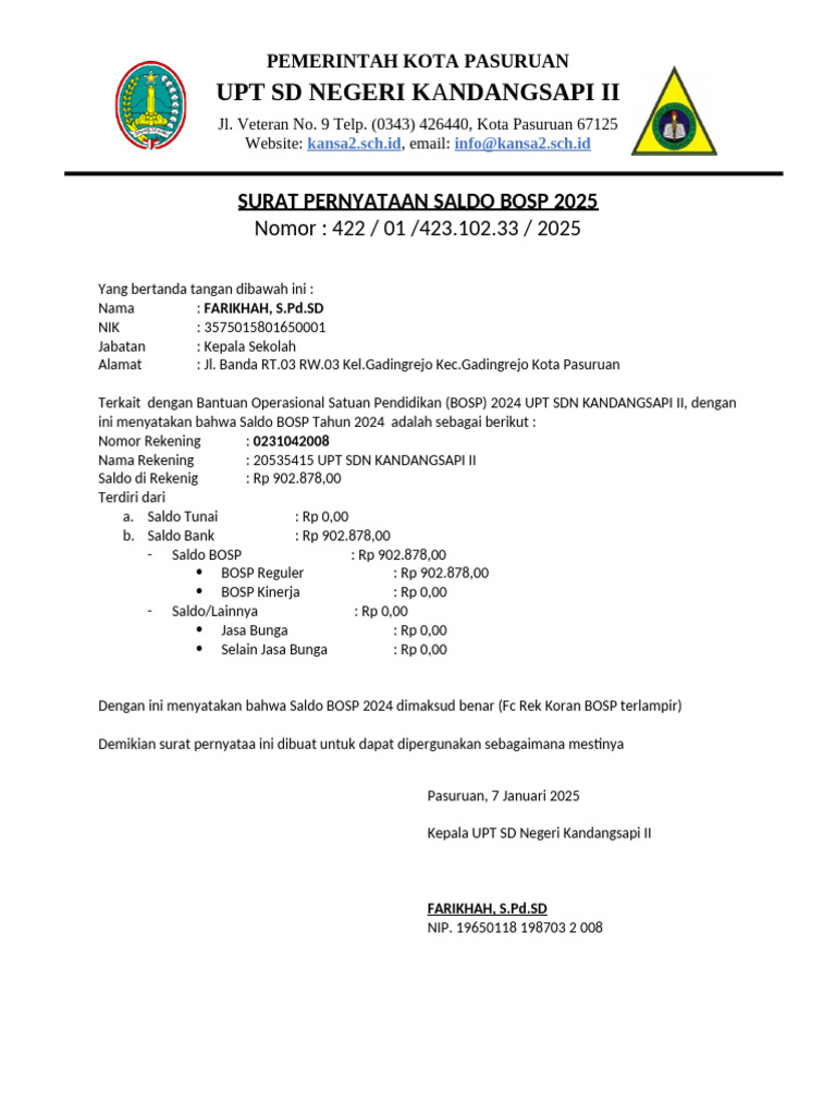 Surat Pernyataan Saldo Bosp 2025 | PDF