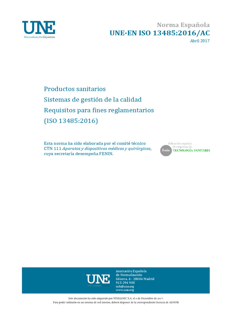 Norma UNE-EN ISO 13485:2016/AC | PDF
