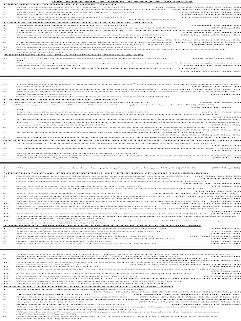Physics Vsaq Pyq | PDF