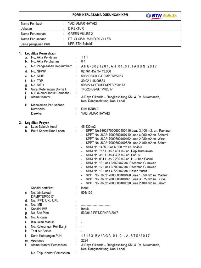 Form Dukungan KPR-1 | PDF