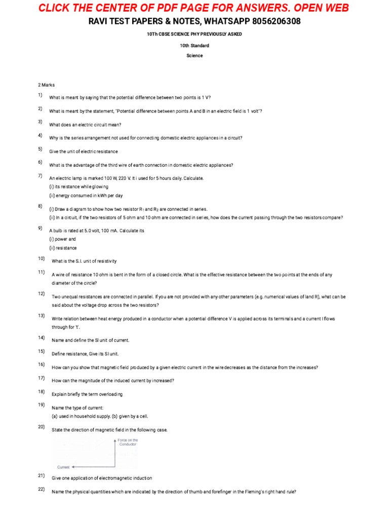 class 10 pyq | PDF | Mirror | Series And Parallel Circuits