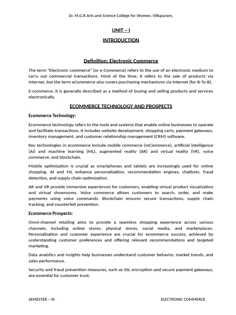 Electronic Commerce UNIT - I | PDF | E Commerce | Service Industries
