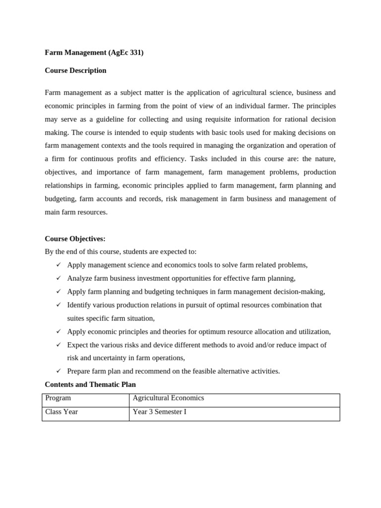 Farm Management Course Overview | PDF | Risk | Mathematical Optimization