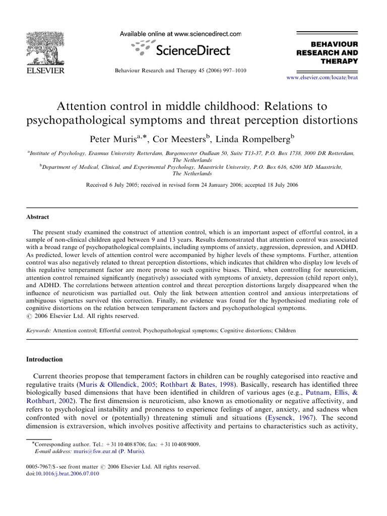 P - Attentional Control in Middle Childhood - Relations To ...