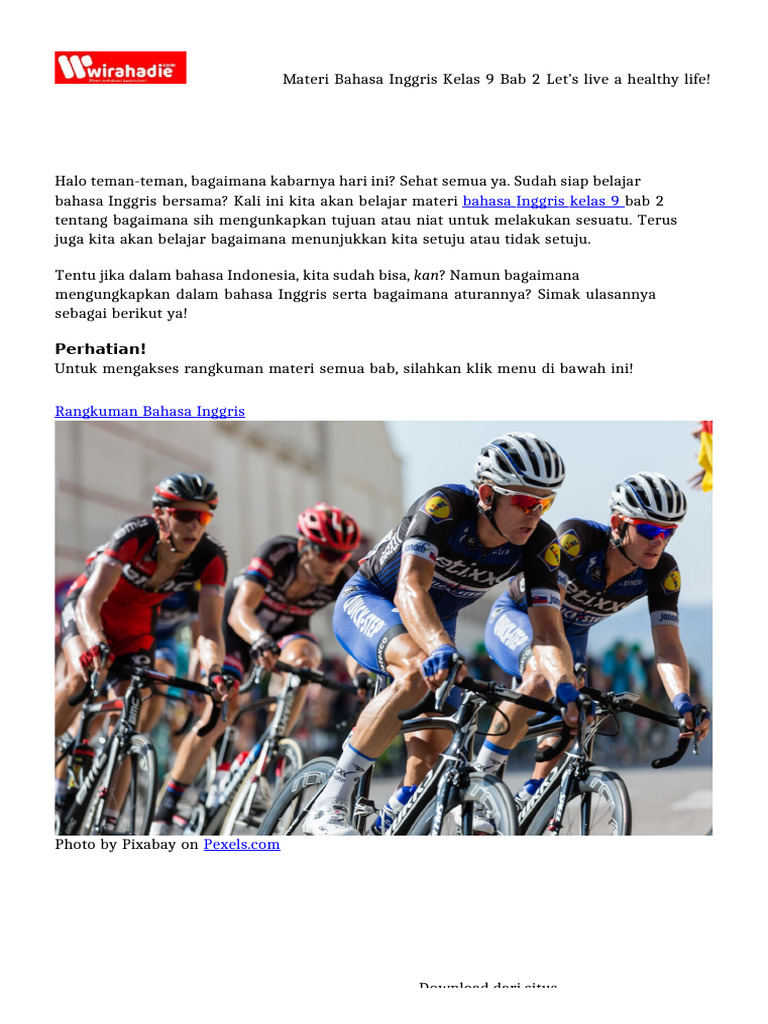 Materi Bahasa Inggris Kelas 9 Bab 2 Let's Live A Healthy Life! | PDF
