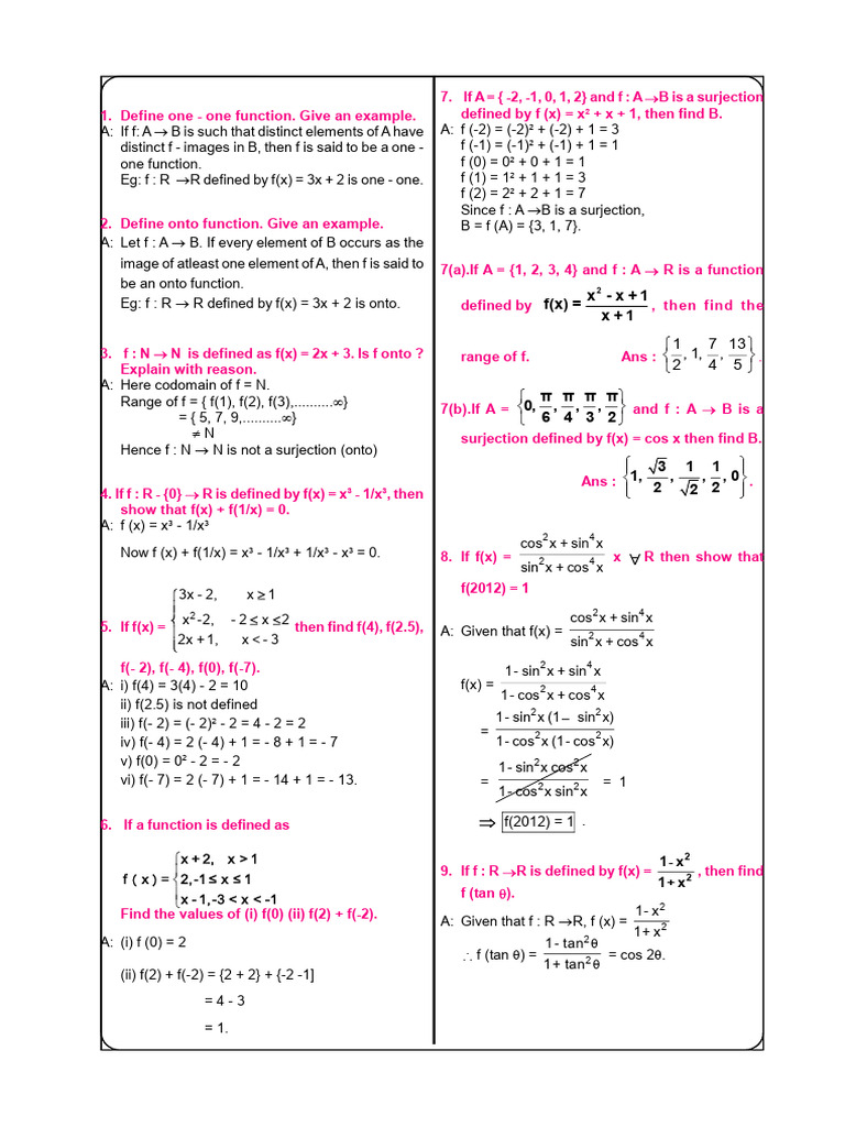 Mathematics 1A Vsaq's - Converted (3) | PDF | Function (Mathematics) | Mathematical Analysis