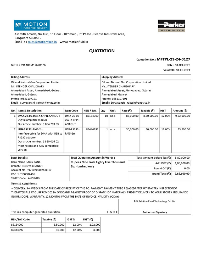 ONGC Quotation Gujarat | PDF | Payments | Taxes