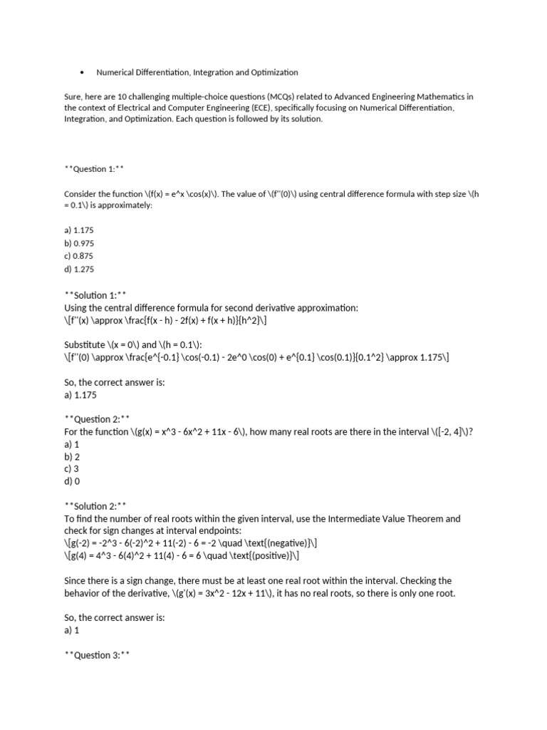 Numerical Differentiation | PDF | Integral | Exponential Function