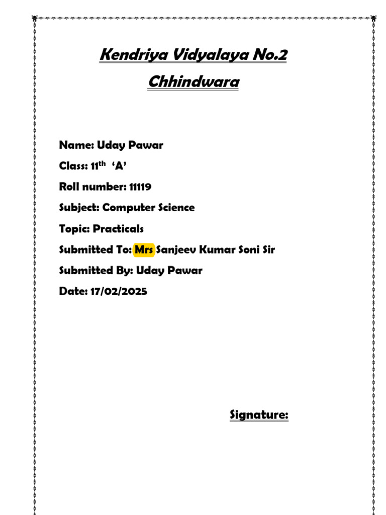 Cs Practical File Class 11 TH | PDF | Integer (Computer Science) | Arithmetic