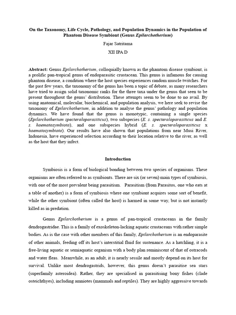 On The Taxonomy, Life Cycle, Pathology, and Population Dynamics in The ...