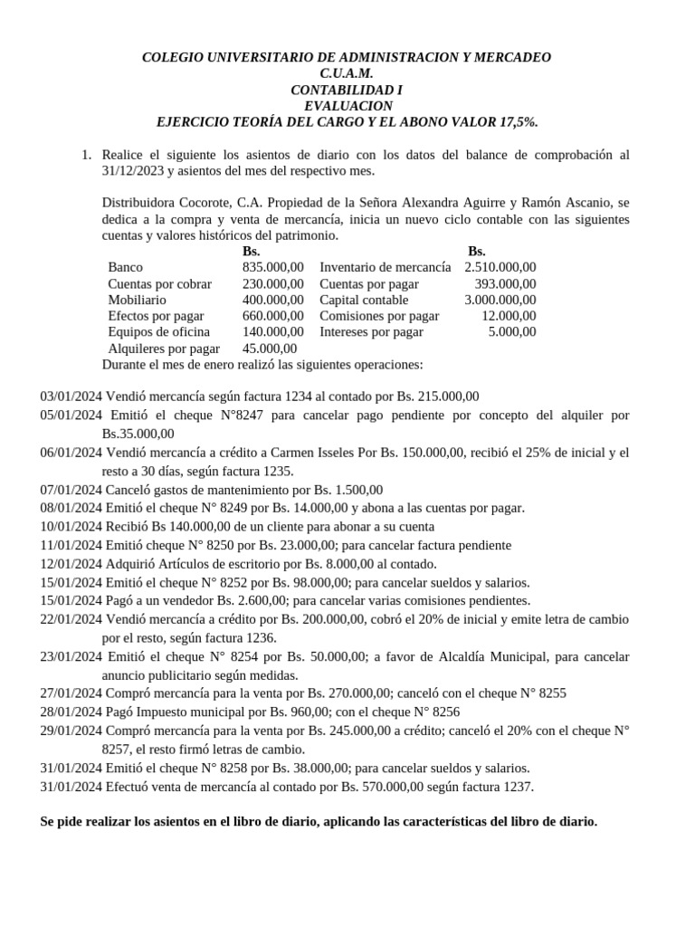 EJERCICIO | PDF | Cheque | Contabilidad
