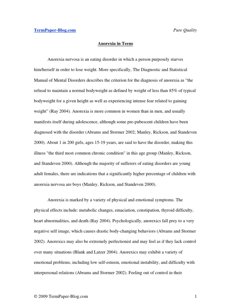 Anorexia in Teens | PDF | Anorexia Nervosa | Eating Disorder