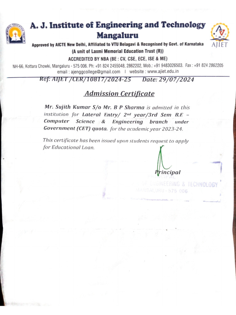 Admission Certificate | PDF