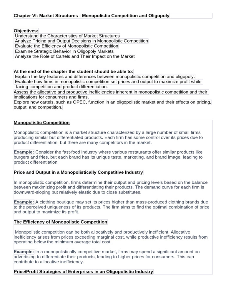 Chapter VI. Market Structures | PDF | Oligopoly | Monopoly