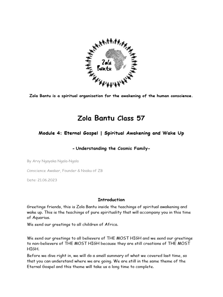 Zola Bantu Class 57 The Cosmic Family | PDF | New Testament | Grandparent