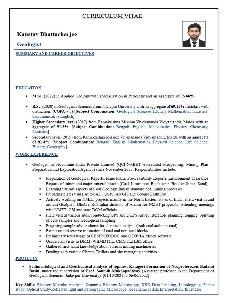 CV-Kaustav Bhattacharjee | PDF | Geology | Sedimentary Rock