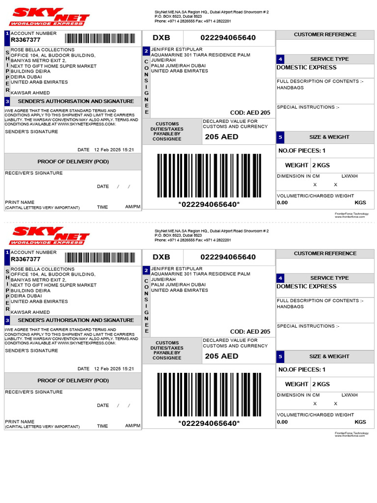 Label 02121922461255357258 | PDF | Dubai | Customs