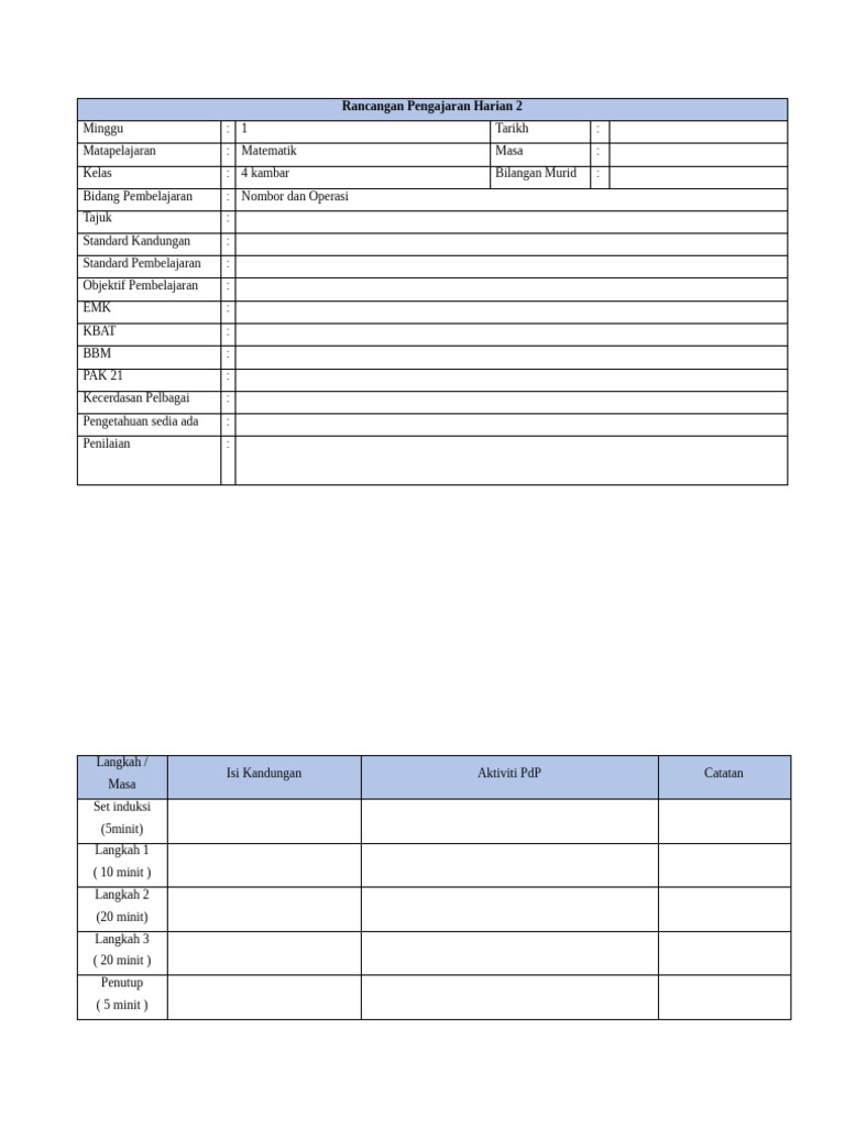Contoh Rancangan Pengajaran Harian | PDF