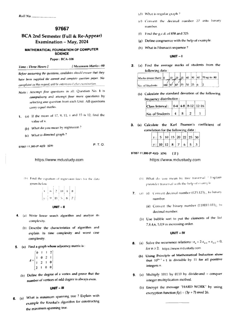 Bca 2 Sem Mathematical Foundation of Computer Science 97667 May 2024 | PDF