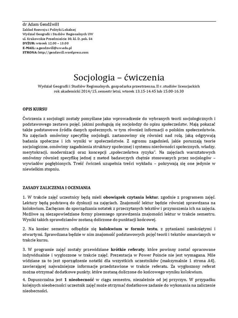 Socjologia Sylabus2015 | PDF