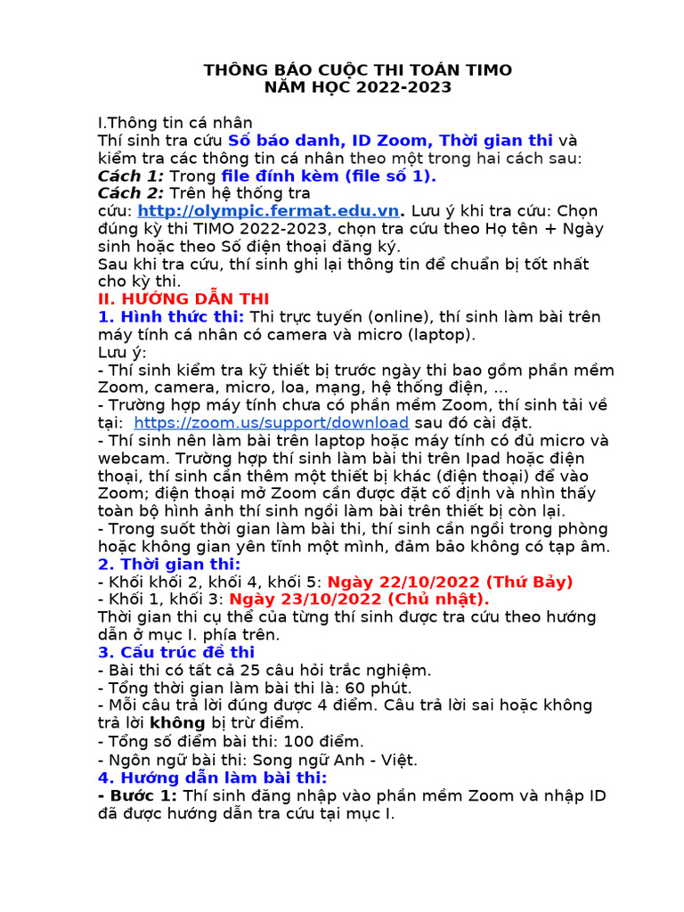 Thông Báo Cu C Thi Toán Timo | PDF