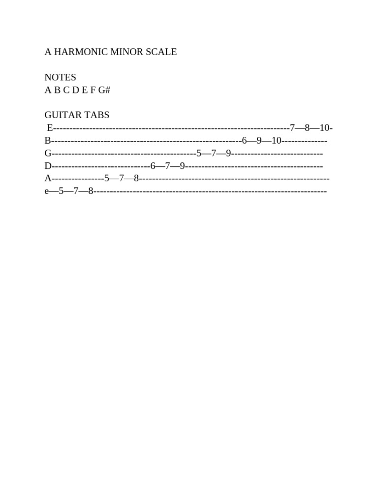 A Harmonic Minor Scale Guitar Tab | PDF