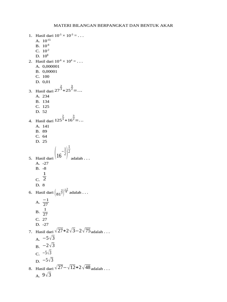 Materi Bilangan Berpangkat Dan Bentuk Akar | PDF