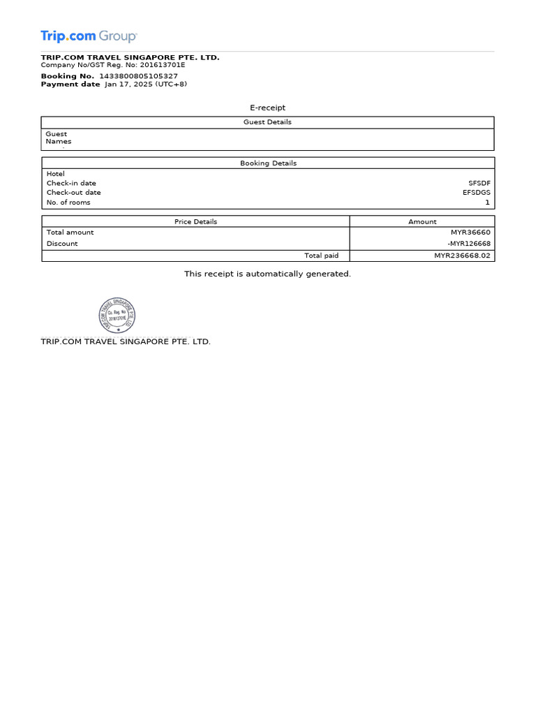 Hotel Booking Receipt Summary | PDF