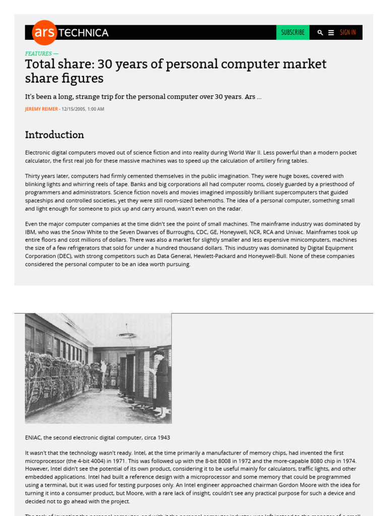 Total Share - 30 Years of Personal Computer Market Share Figures - Ars Technica | PDF | Personal ...