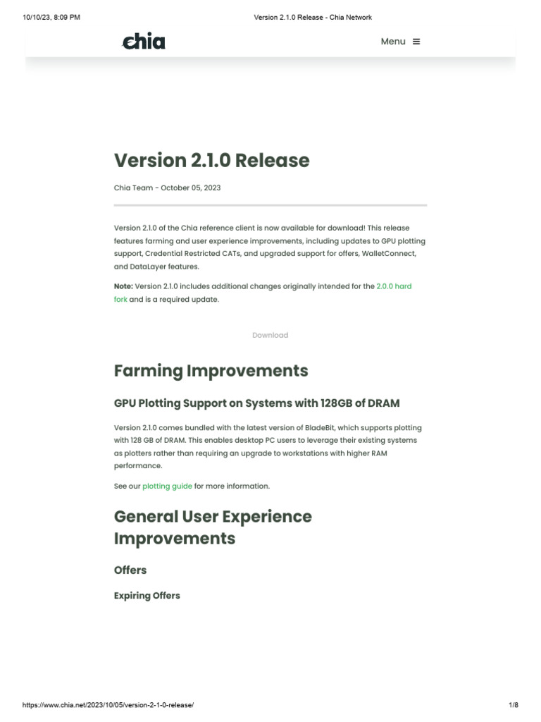 Version 2.1.0 Release - Chia Network | PDF | Command Line Interface | Computer Science