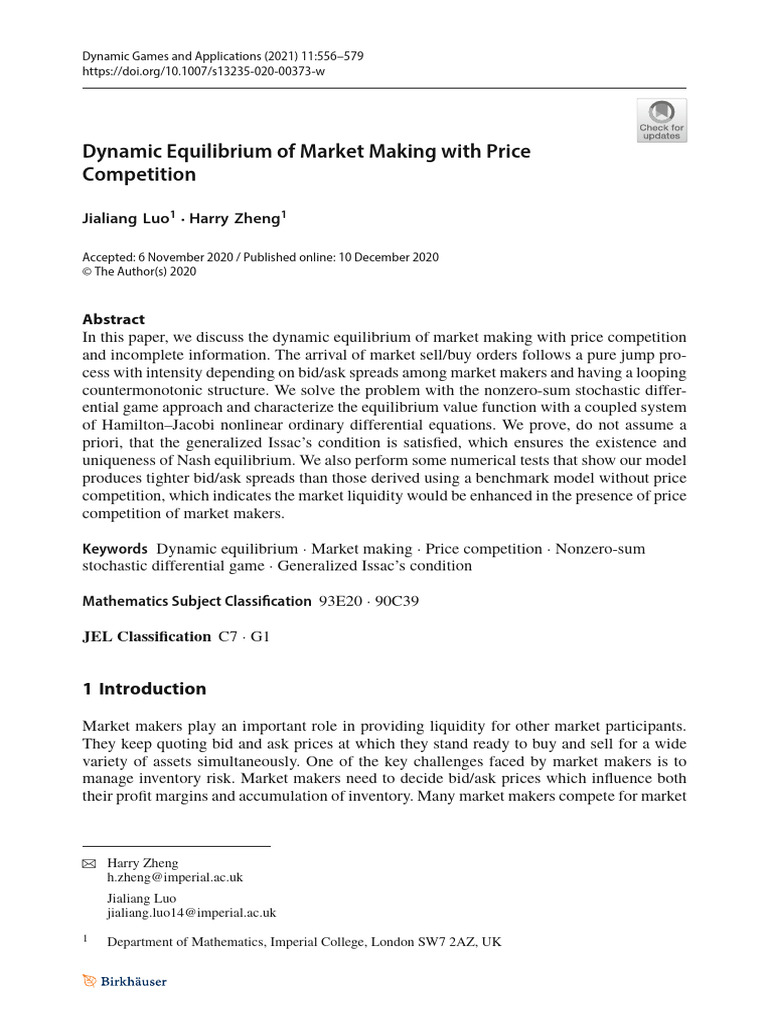 Dyn Eq MM With Price Competition | PDF | Market Maker | Market (Economics)
