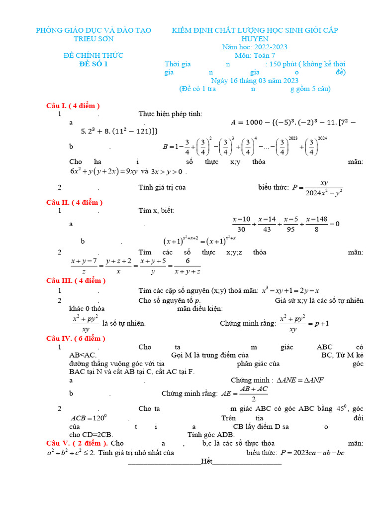 Bộ Đề Thi Hsg Toán 7 Ct Mới | PDF