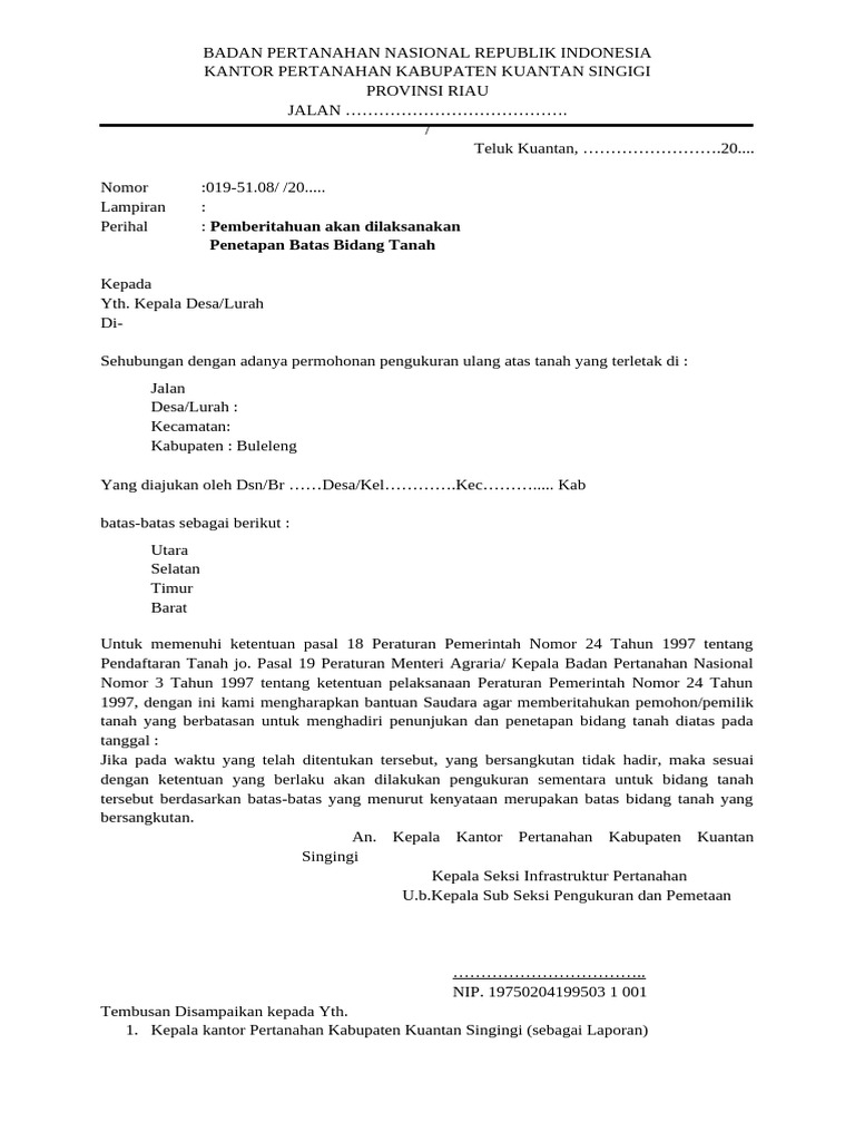 Pemberitahuan Penetapan Batas Tanah | PDF