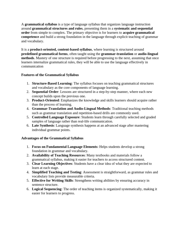 Grammatical Syllabus | PDF | English As A Second Or Foreign Language ...