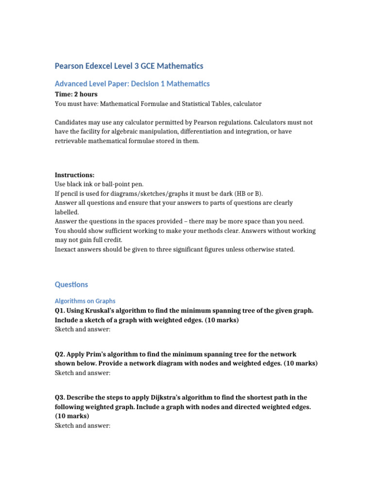 A-Level Decision Math Exam | PDF