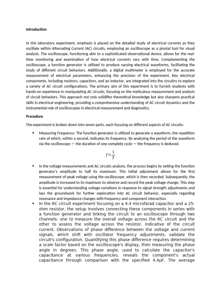 Oscilloscope and AC Circuit Report | PDF | Resonance | Electrical Impedance