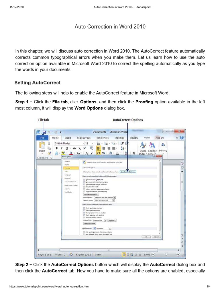 4auto Correction in Word 2010 - Tutorialspoint | PDF | Letter Case | Microsoft Word