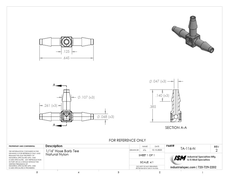 Natural Nylon Hose Barb Tee Drawing | PDF
