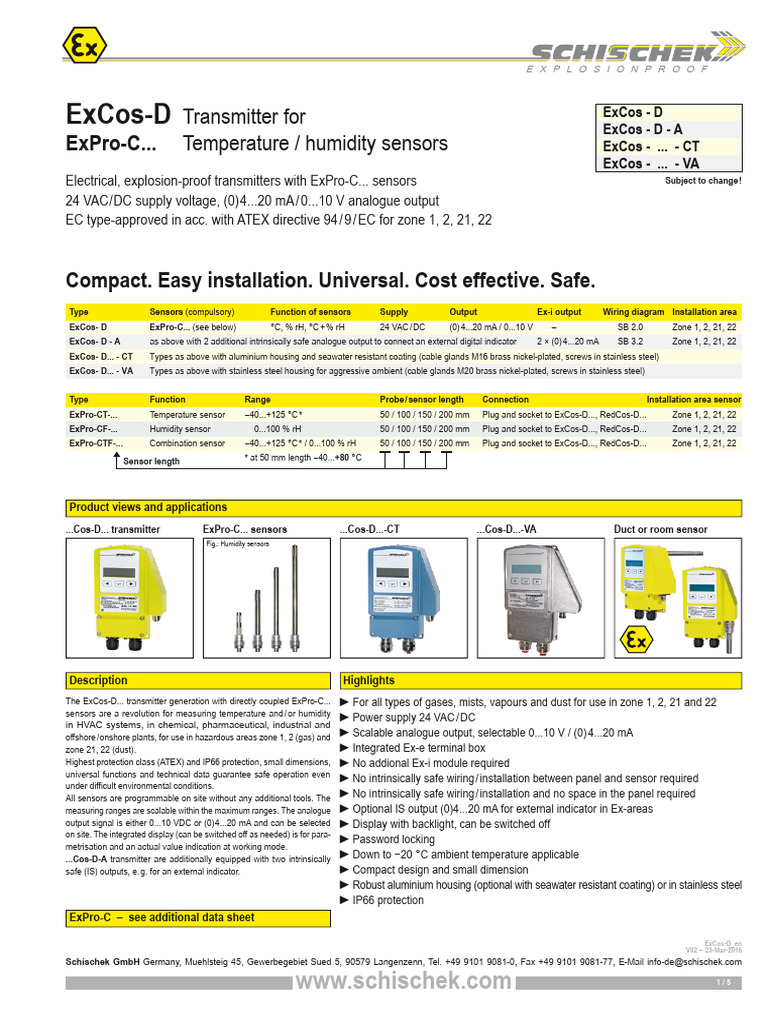 Moisture Transmitter - Schischek - Excos-D-Ct | PDF | Electrical ...