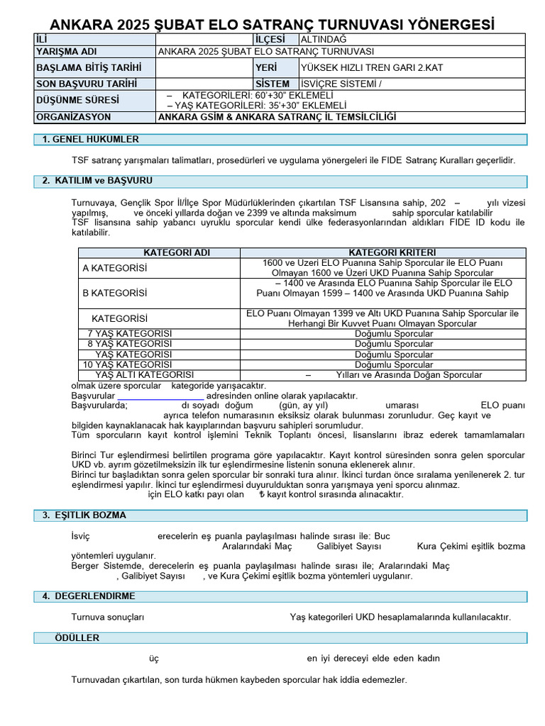 Ankara 2025 Ubat Elo Satran Turnuvasi | PDF