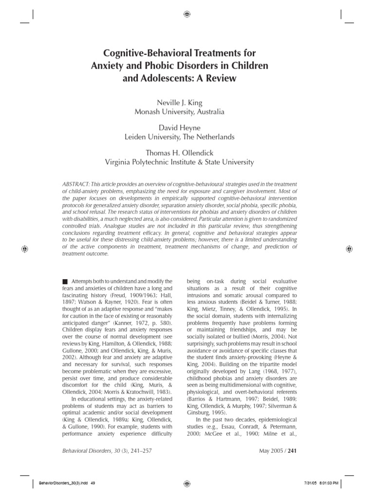 P - Cognitive-Behavioral Treatments For Anxiety Disorders in Children ...