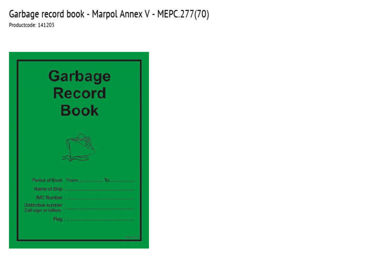 Traconed 141203 Garbage Record Book - Marpol Annex V - Mepc 277 70 | PDF