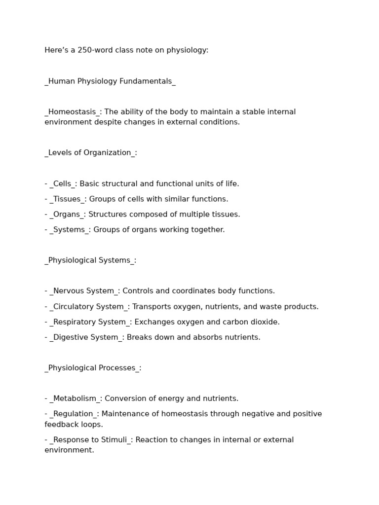 Physiology Basics for Students | PDF