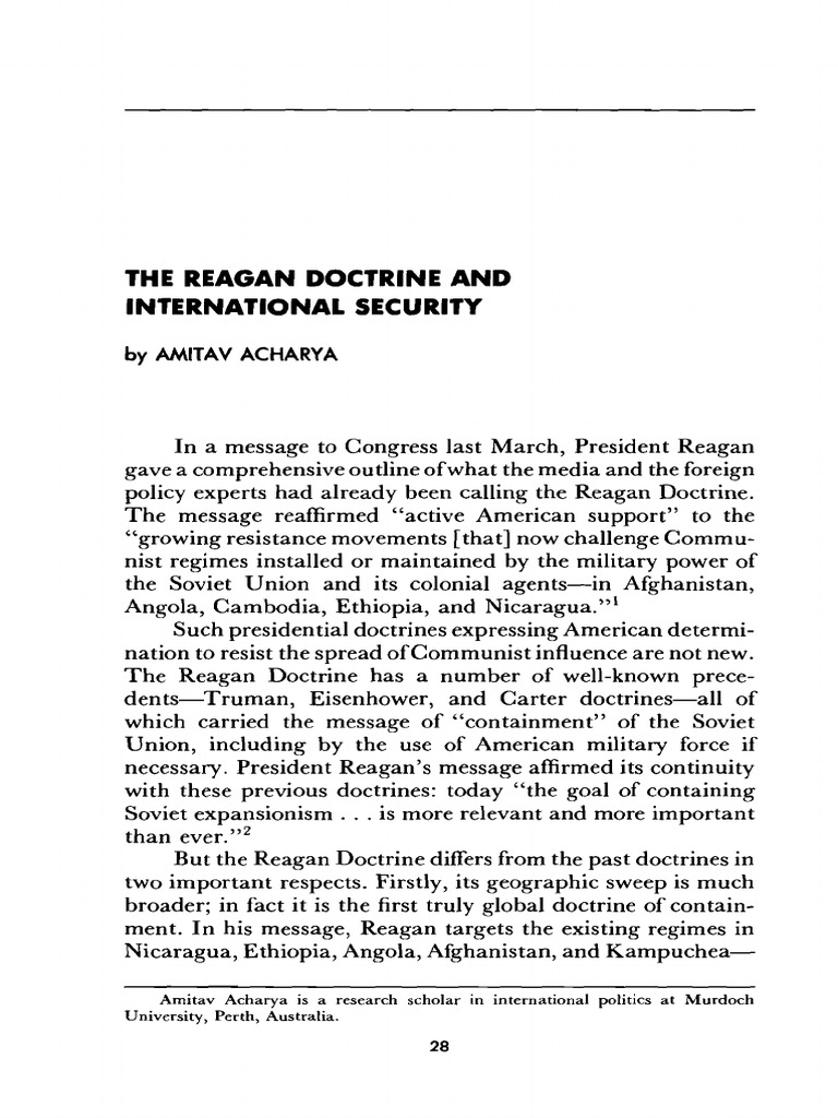 The Reagan Doctrine and International Se | PDF | Cold War