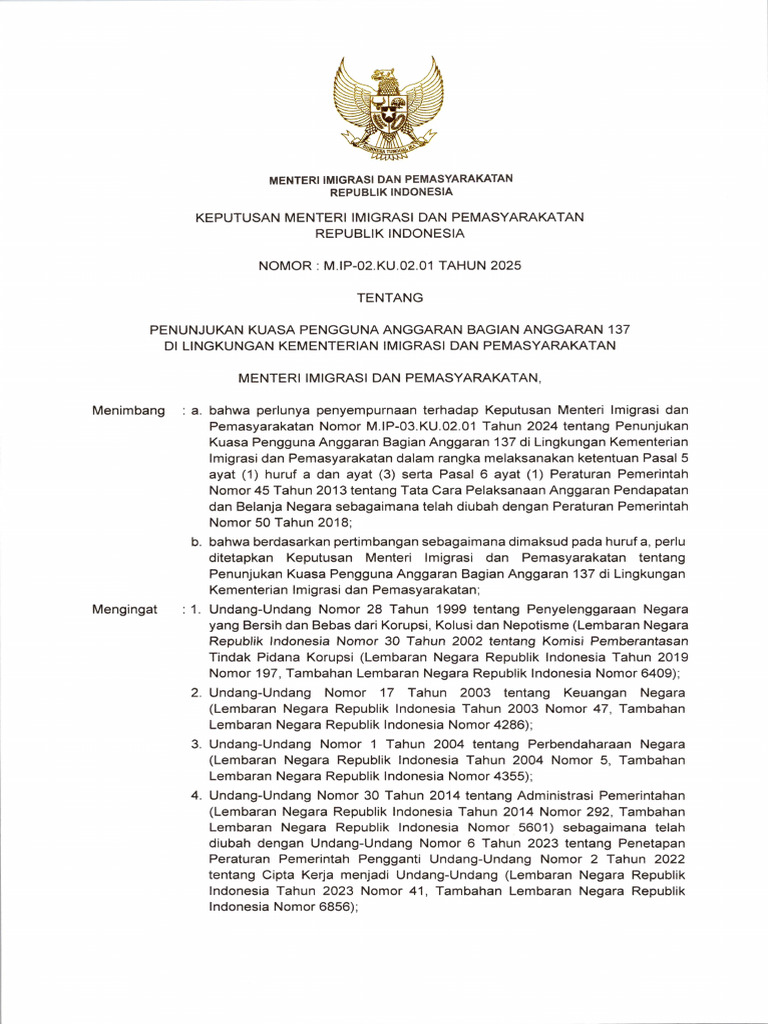 Kepmenimipas Nomor M.IP-02.KU.02.01 Tahun 2025 Tentang Penunjukan Kuasa Pengguna Anggaran Bagian ...