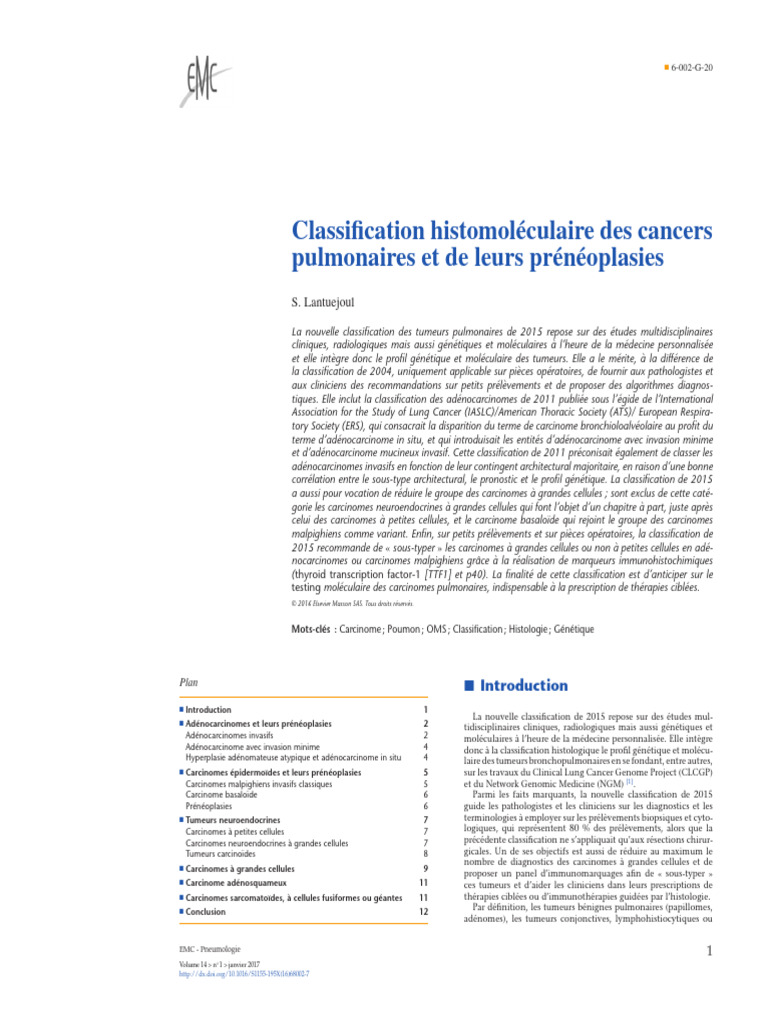 Classification des cancers pulmonaires 2015 | PDF | Cancer du poumon ...