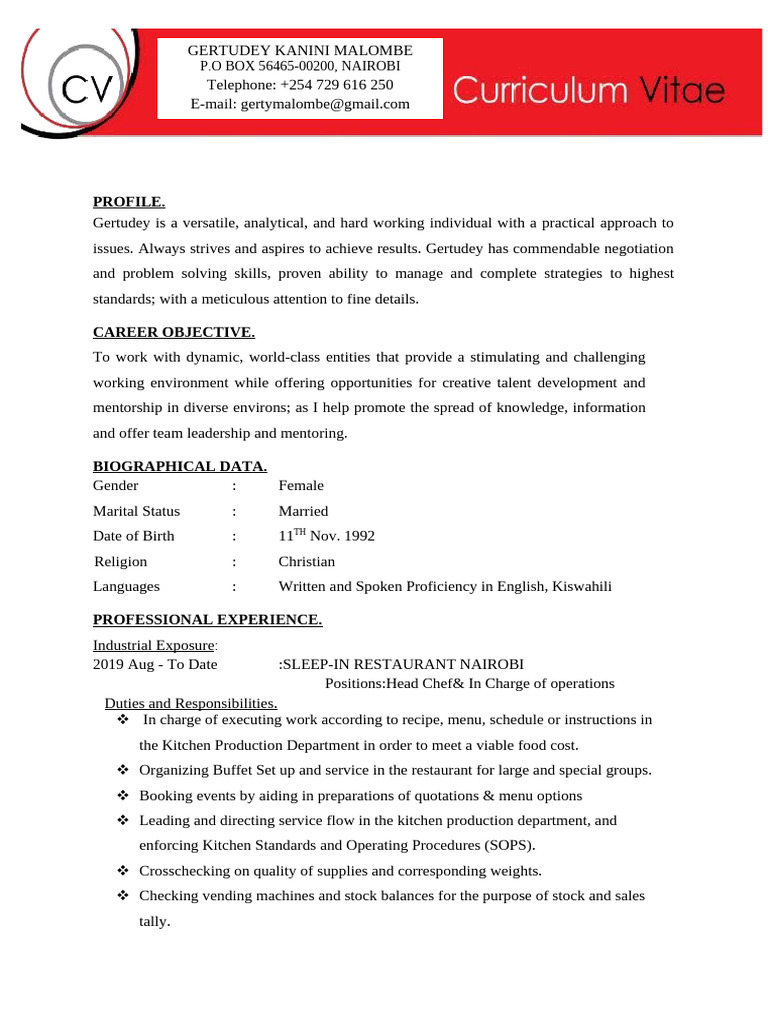 Gertrude Malombecv | PDF | Chef | Kitchen