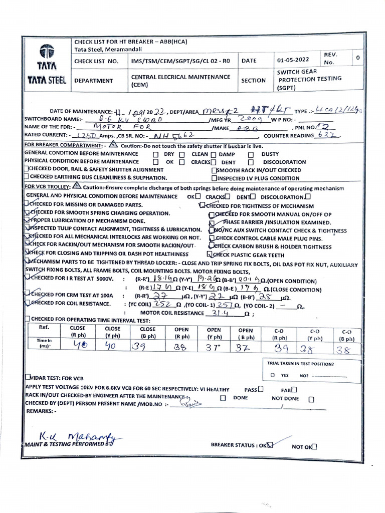 BKR TEST REPORT | PDF | Switch | Screw