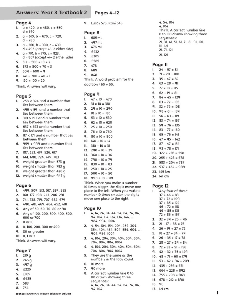Year 3 Textbook 2 Answers | PDF