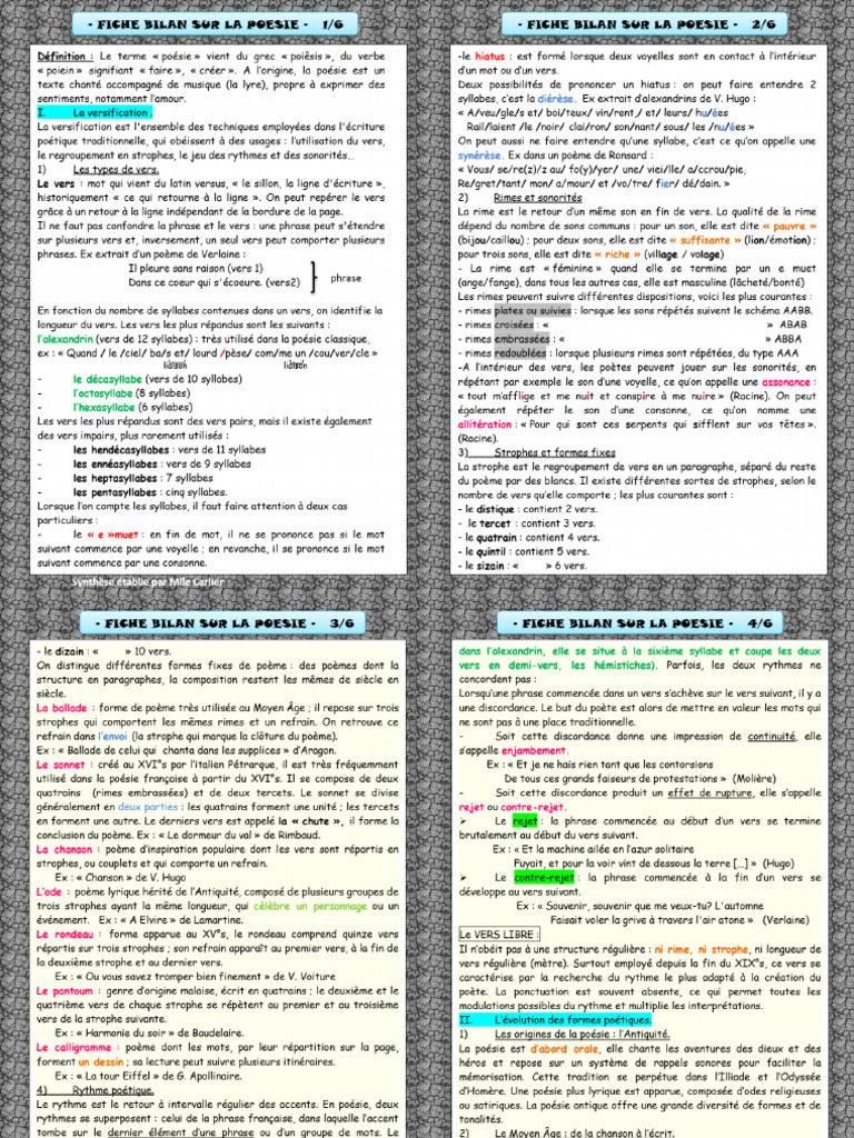 Fiches Poésie 3ème | PDF